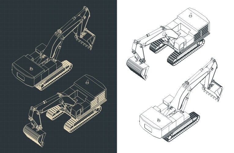Heavy excavator drawings Royalty Free Vector Image
