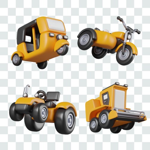 Tricycle with sidecar in different positions Vector Image