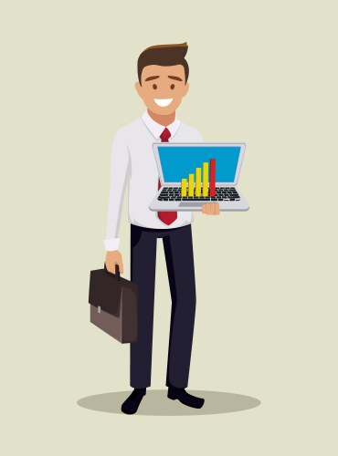 A businessman shows laptop Royalty Free Vector Image
