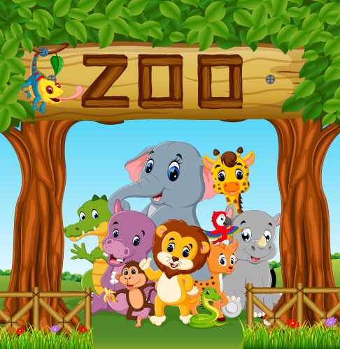 Collection of zoo animals with guide Royalty Free Vector