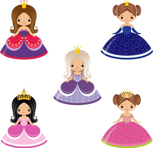 Set of princesses in evening gowns isolated Vector Image