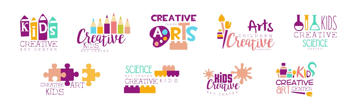 Kids creative class template promotional logo set Vector Image