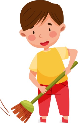 Cartoon little boy mopping the floor Royalty Free Vector