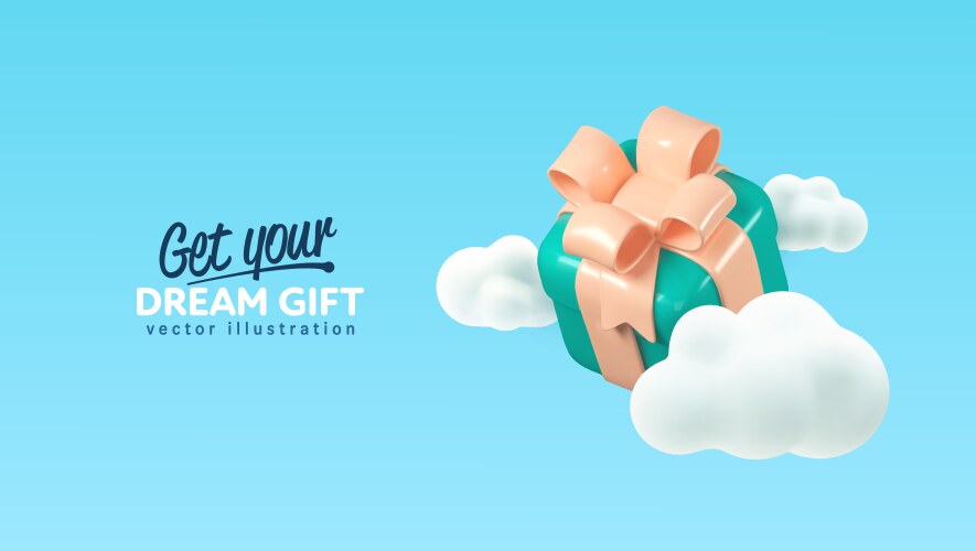 Realistic gift box around cartoon clouds Vector Image