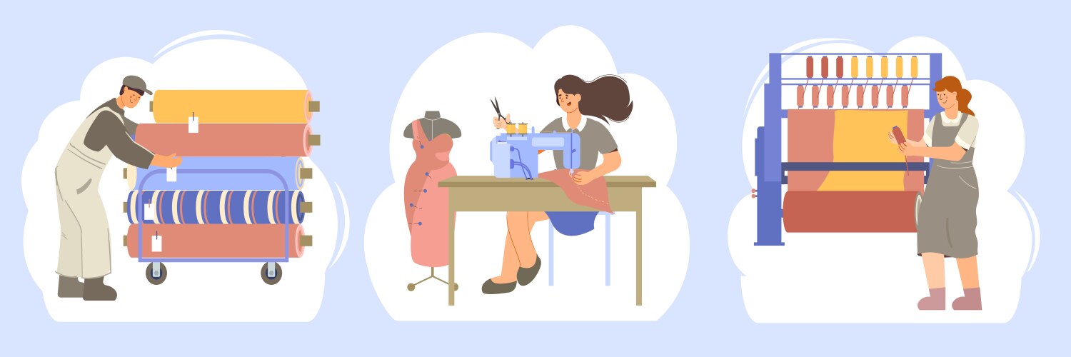 Clothes factory compositions set Royalty Free Vector Image