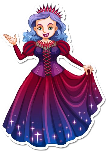 Beautiful queen cartoon character sticker Vector Image