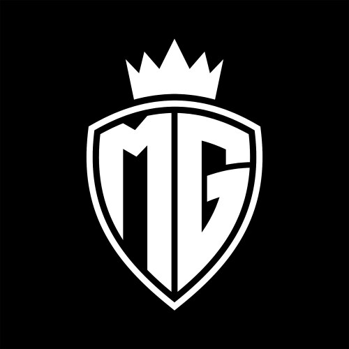 Mg letter monogram shield and crown outline shape Vector Image