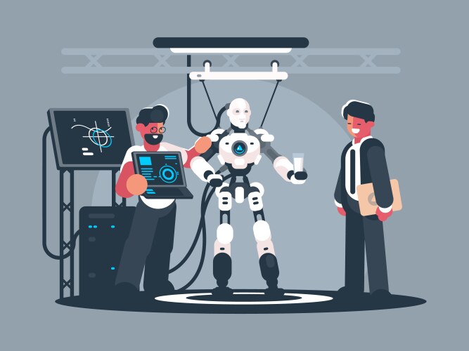 Professor scientist and robot creator gadget Vector Image