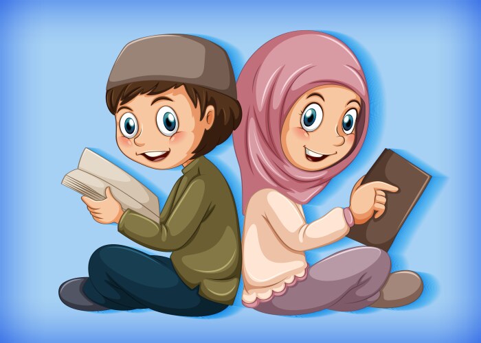 Muslim girls reading a book Royalty Free Vector Image