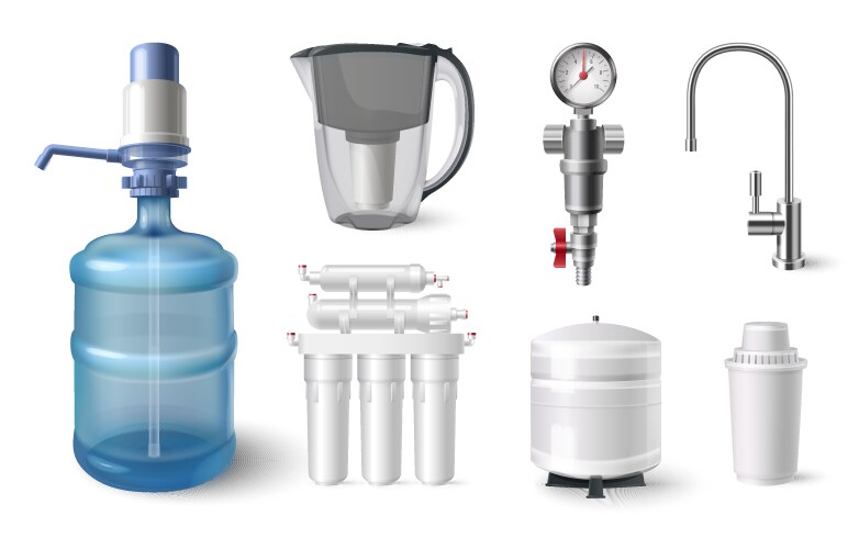 Camp water filter set cartoon Royalty Free Vector Image