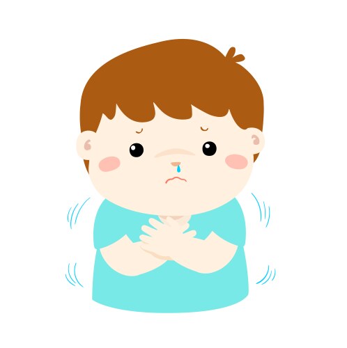 Cartoon boy having cold and fever Royalty Free Vector Image