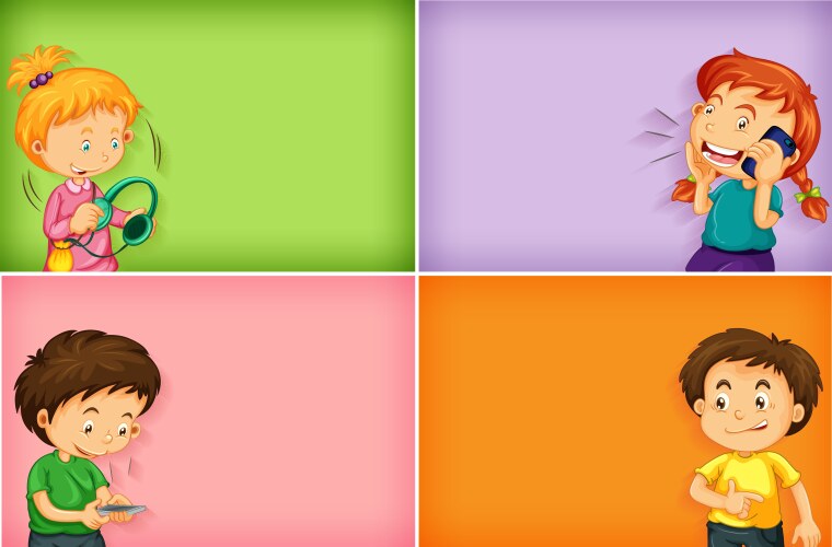 Kids using mobile phone cartoon Vector Images & Graphics for Commercial ...