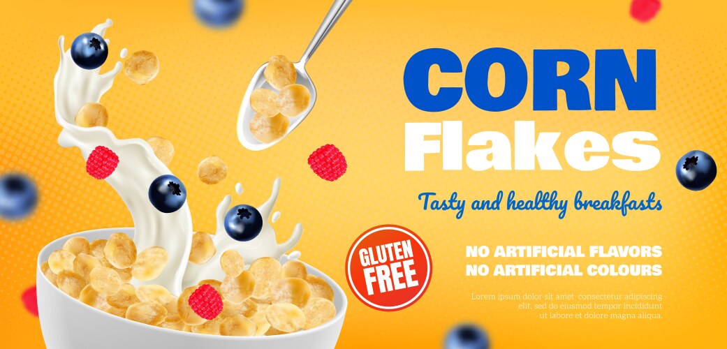 Cereal breakfast advertising realistic Royalty Free Vector