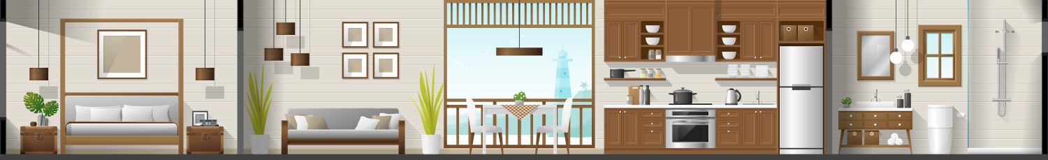 House interior section panorama Royalty Free Vector Image