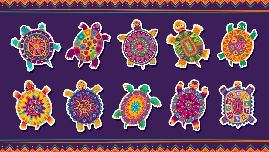 Cartoon school mexican frog stickers set Vector Image