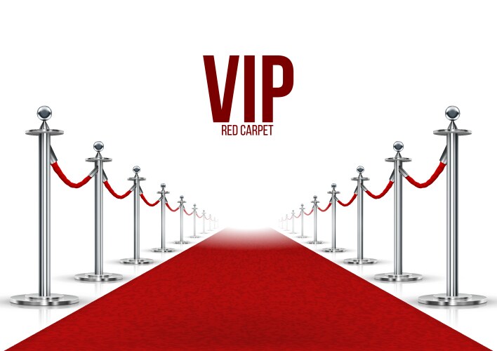 Red carpet with a golden barrier for vip events Vector Image