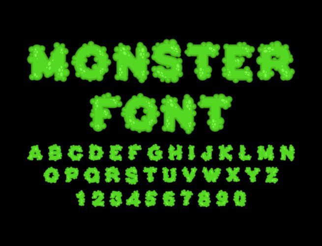 Monster font scary green alphabet letters Vector Image