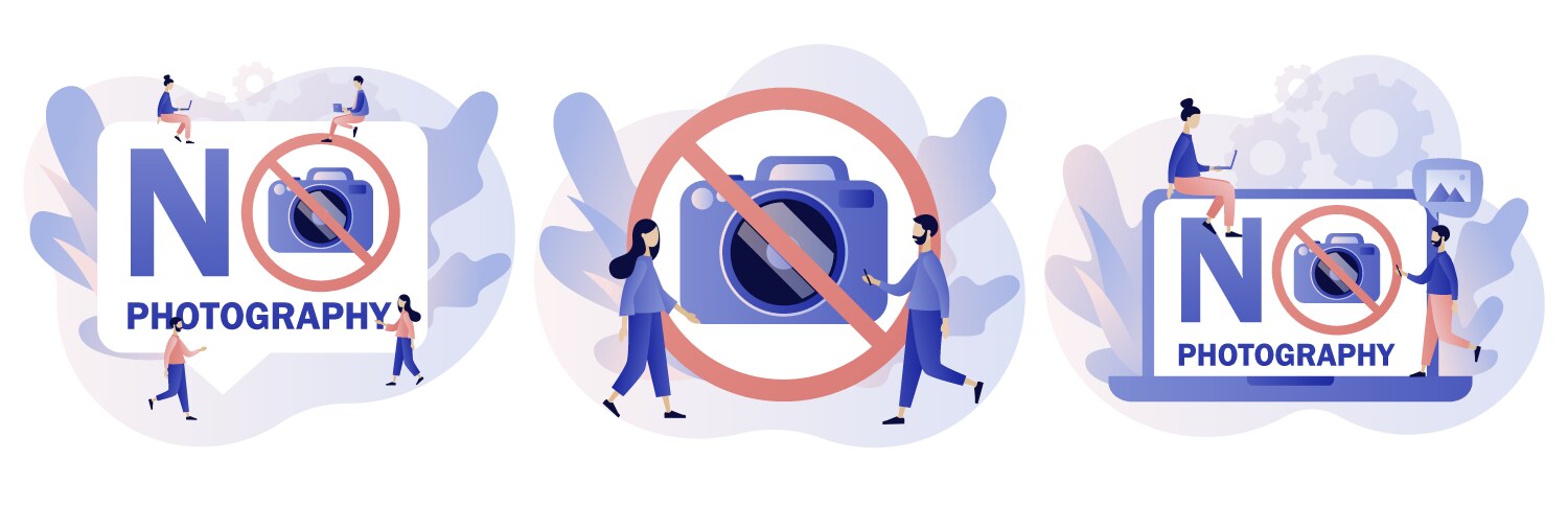 No photography icon tiny people and red sign Vector Image