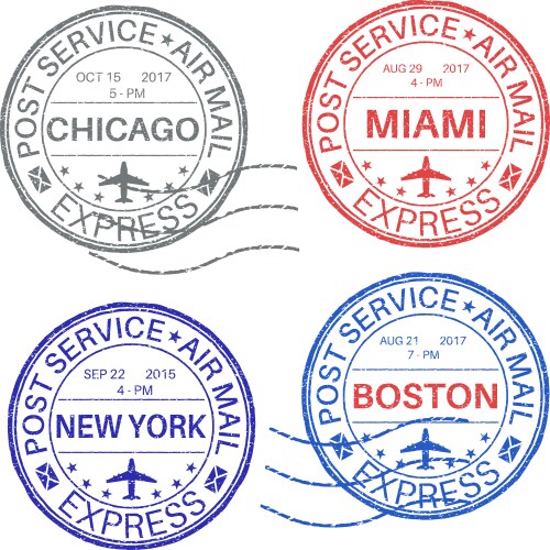 Postal elements postmarks ink stamps Royalty Free Vector