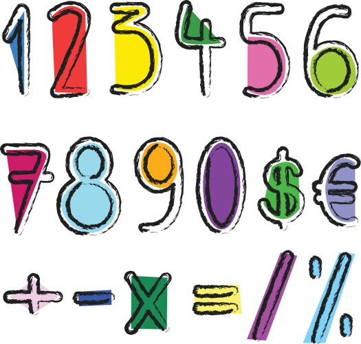 Basic numbers cartoon characters set Royalty Free Vector