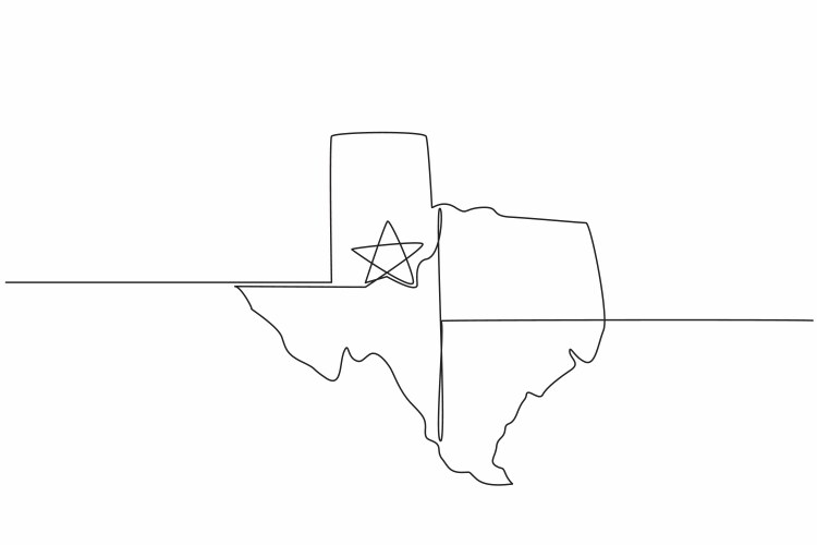 Continuous one line drawing map of texas Vector Image
