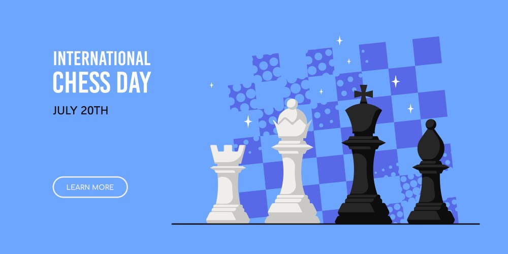 International chess day banner template outline Vector Image