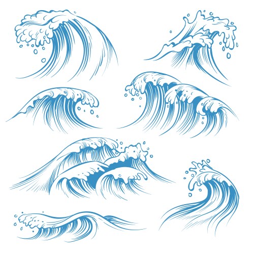 Sketch ocean waves hand drawn marine tides Vector Image