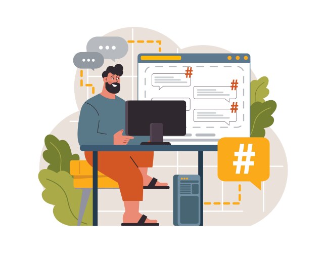 Hashtag character using digital device Royalty Free Vector