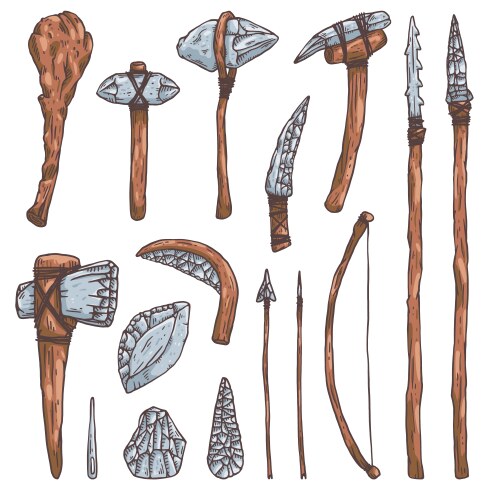 Cartoon stone age tools Royalty Free Vector Image