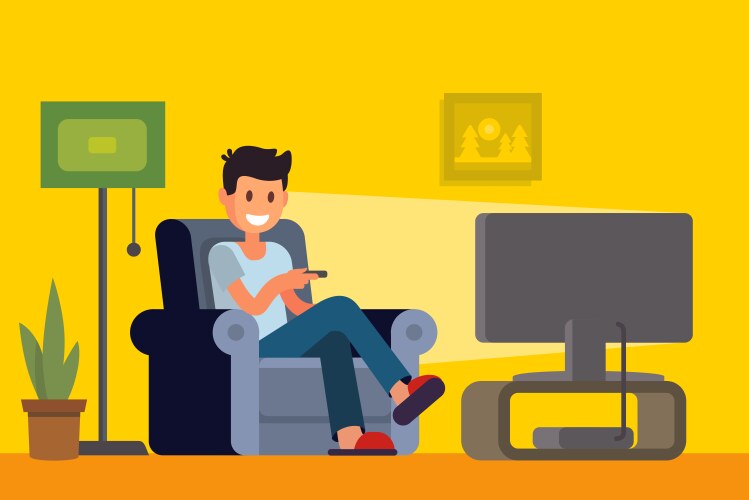 Cartoon man watching tv Royalty Free Vector Image