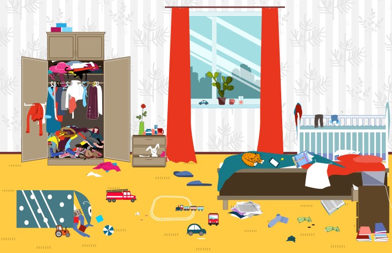 Kids Bedroom: Messy to Clean Royalty Free Vector Image