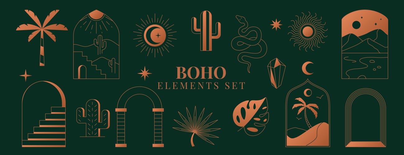 Boho logos linear arch frames and symbols Vector Image