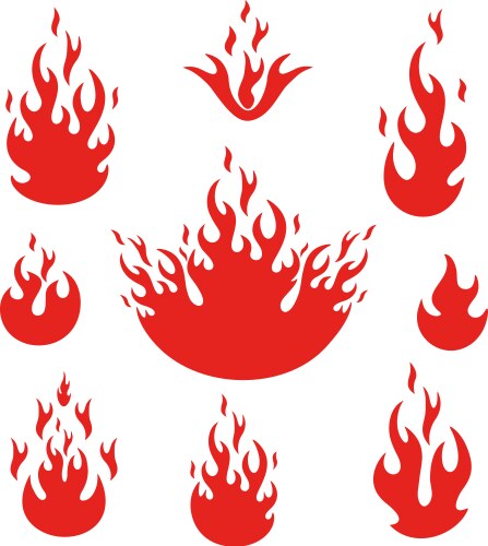Colorful fire flames set Royalty Free Vector Image