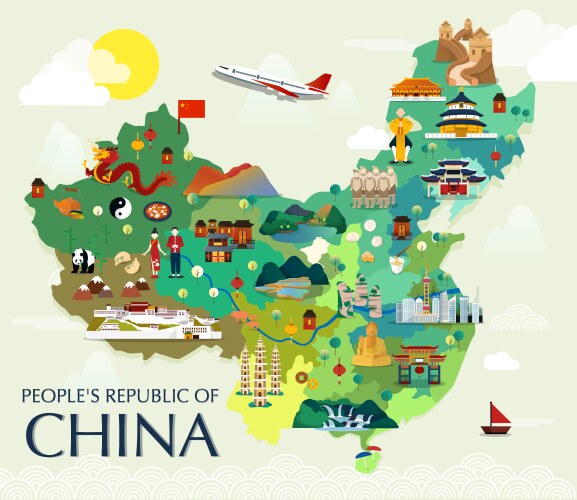 Detailed map of the china with regions Royalty Free Vector