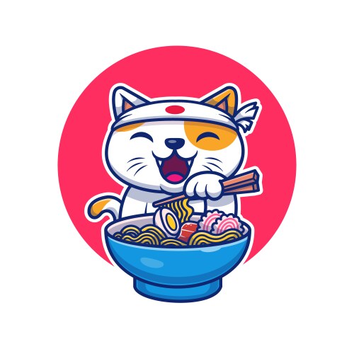 Kawaii Cat Eating Ramen – Royalty-Free Vector | VectorStock