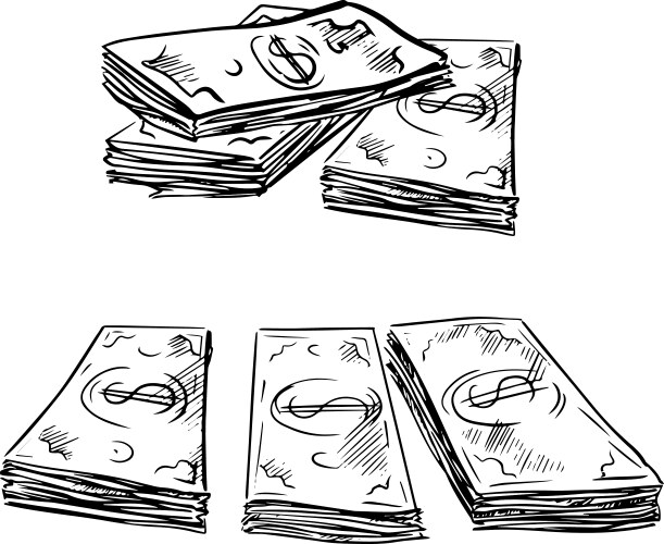 Money stack in bundle isolated sketch dollar bills