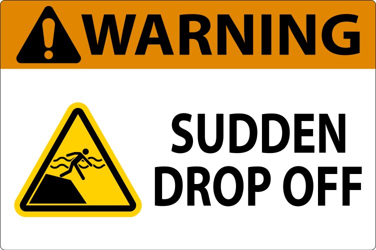 Warning sign sudden drop off Royalty Free Vector Image