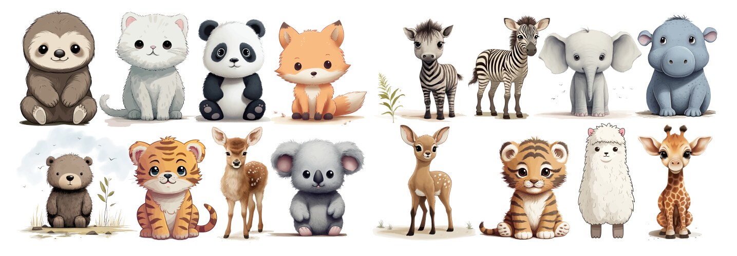 Adorable collection of cartoon animals including Vector Image