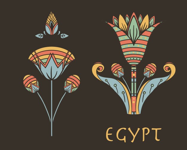 Egyptian floral colorful design element set Vector Image