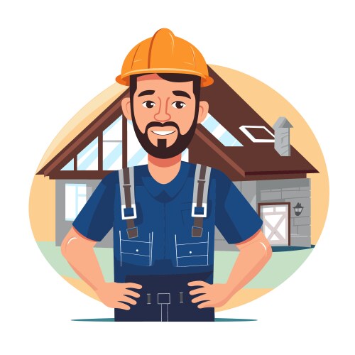 Happy male construction worker holding blueprints Vector Image