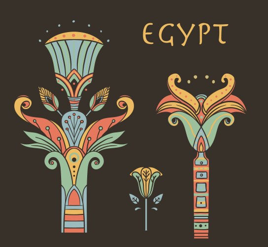 Egyptian floral colorful design element set Vector Image