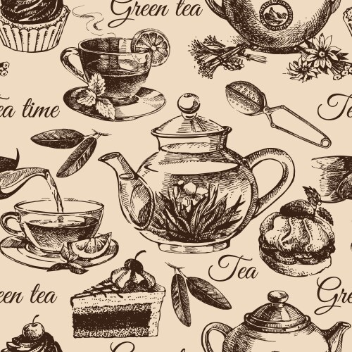 Vintage tea time pattern Royalty Free Vector Image