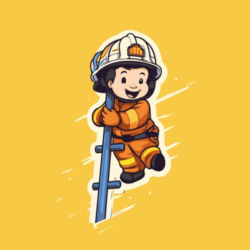 Firefighter girl cute cartoon fireman Royalty Free Vector