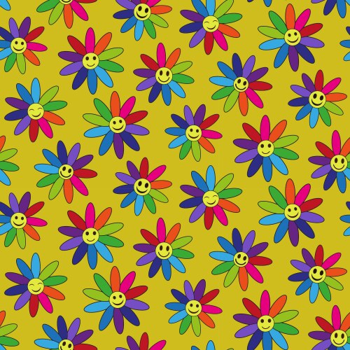 Checkered smiley faces flowers seamless pattern Vector Image