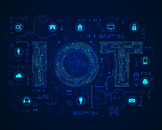 3d blueprint plan of smart home with icons iot Vector Image