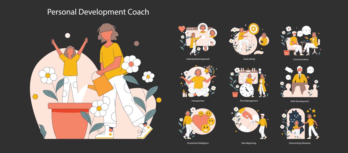 Personal development coach concept flat Royalty Free Vector