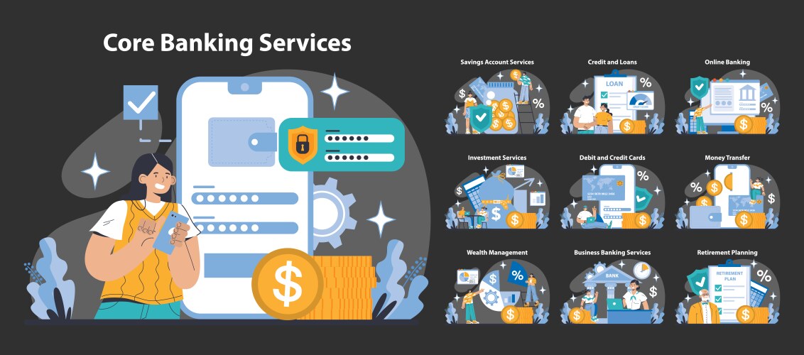 Bank services concept flat Royalty Free Vector Image