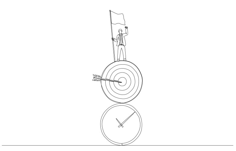 Businessman standing on megaphone raising flag Vector Image