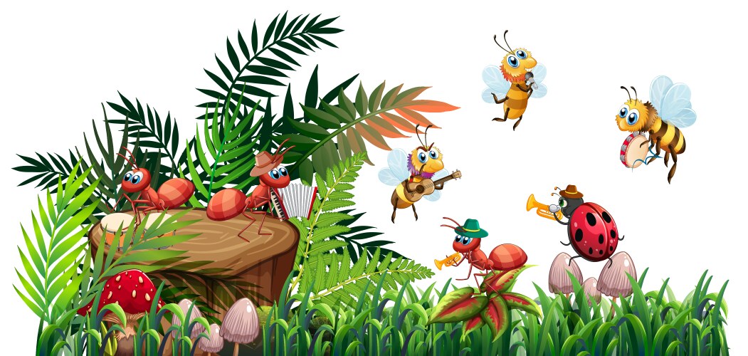 Insect playing music in nature Royalty Free Vector Image