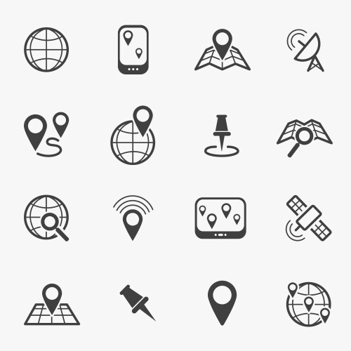 Map icons and location on terrain Royalty Free Vector Image